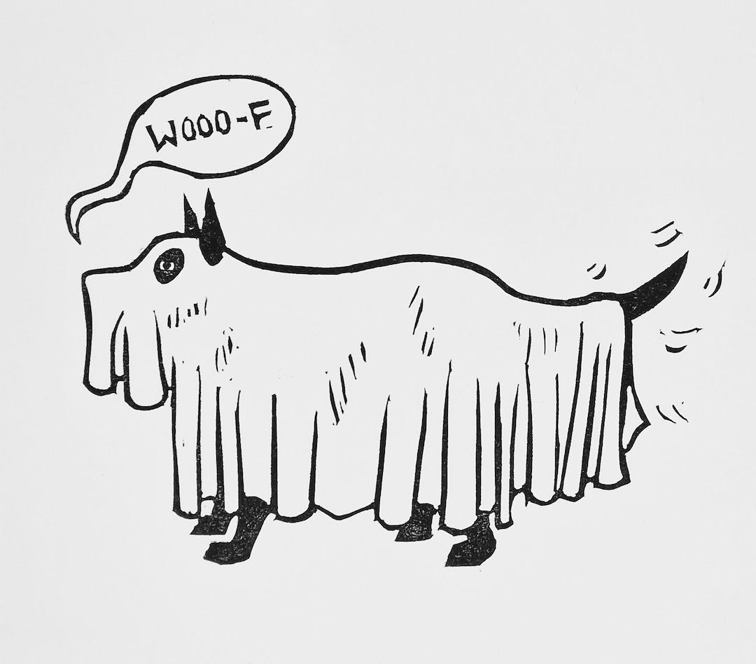 Wooo-f Dog Ghost Linocut Print Hallowe'en Art Spooky - Etsy