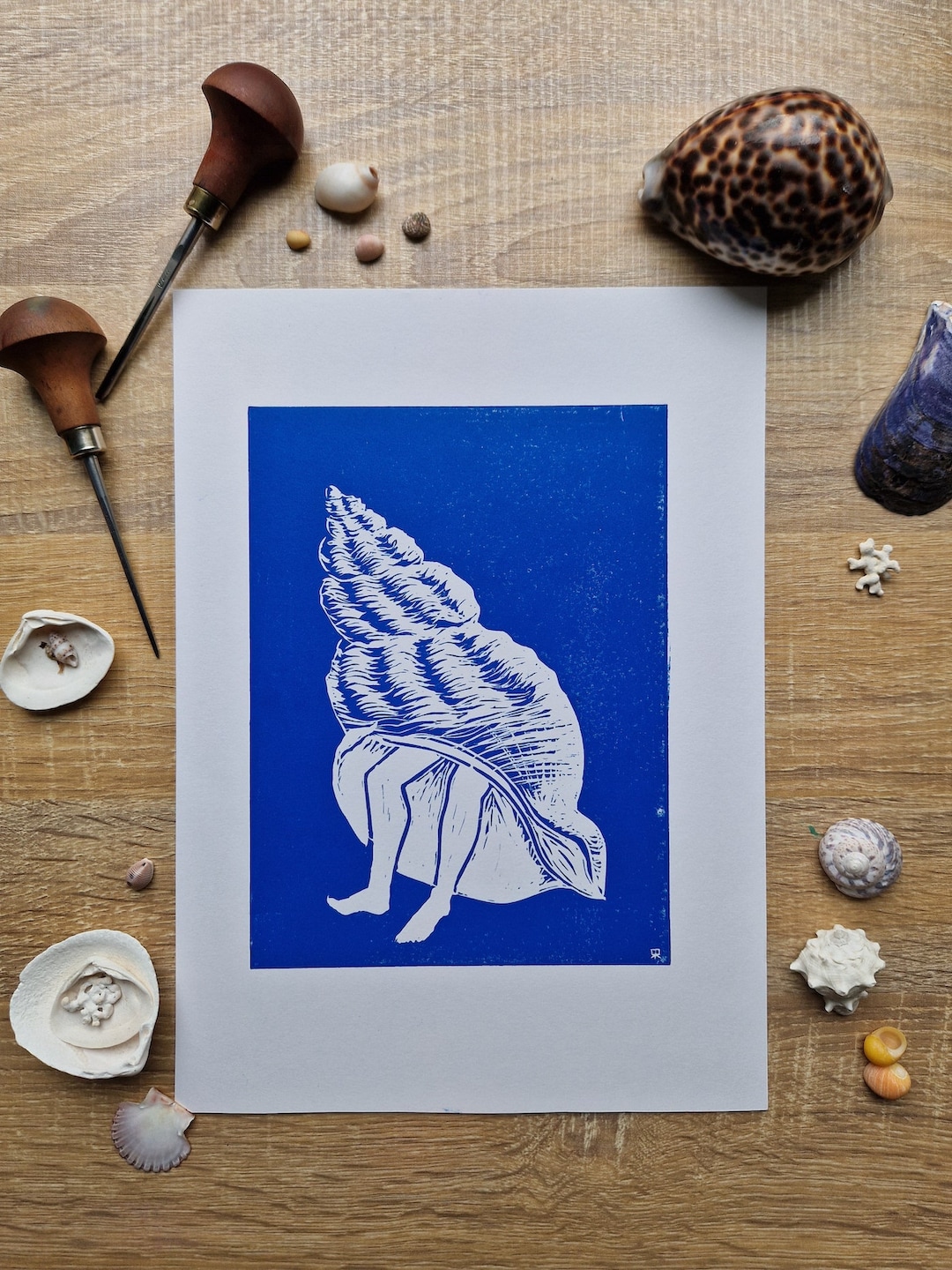 Hermit - A4 Original Linocut Print - Seashell, Seaside, Legs - Etsy