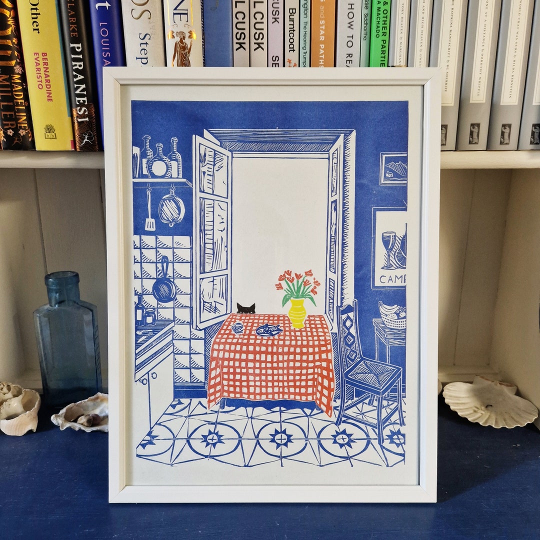Tableau the Cat and the Fish A3 Risograph Riso Print of an Original Lino Cut Print - Etsy