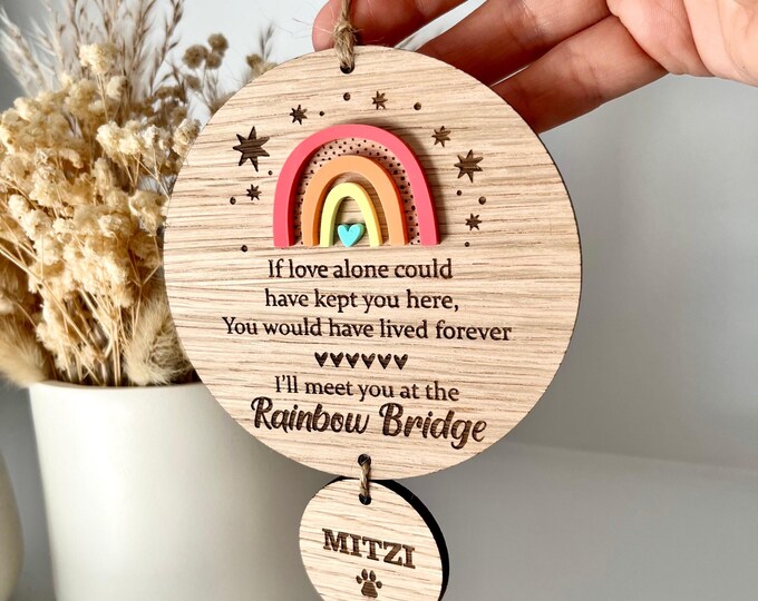 Crossed the Rainbow Bridge Memorial Plaque Pet Memorial Gift Rainbow ...