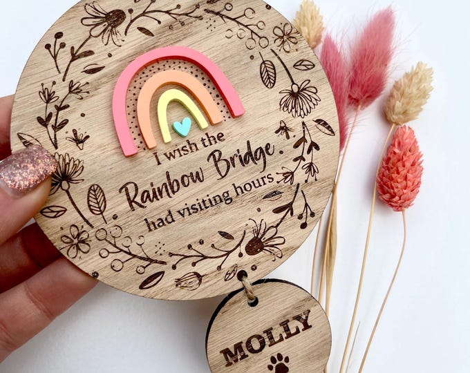 Crossed the Rainbow Bridge Memorial Plaque Pet Memorial Gift Rainbow ...