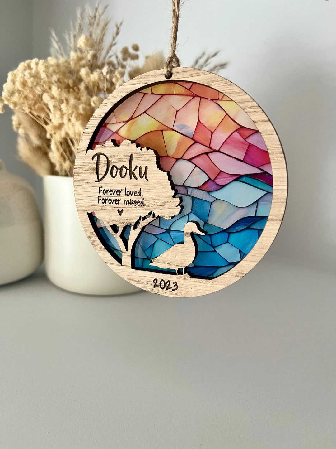 Duck Stained Glass Memorial Gift, Rainbow Bridge Sun Catcher, Pet ...