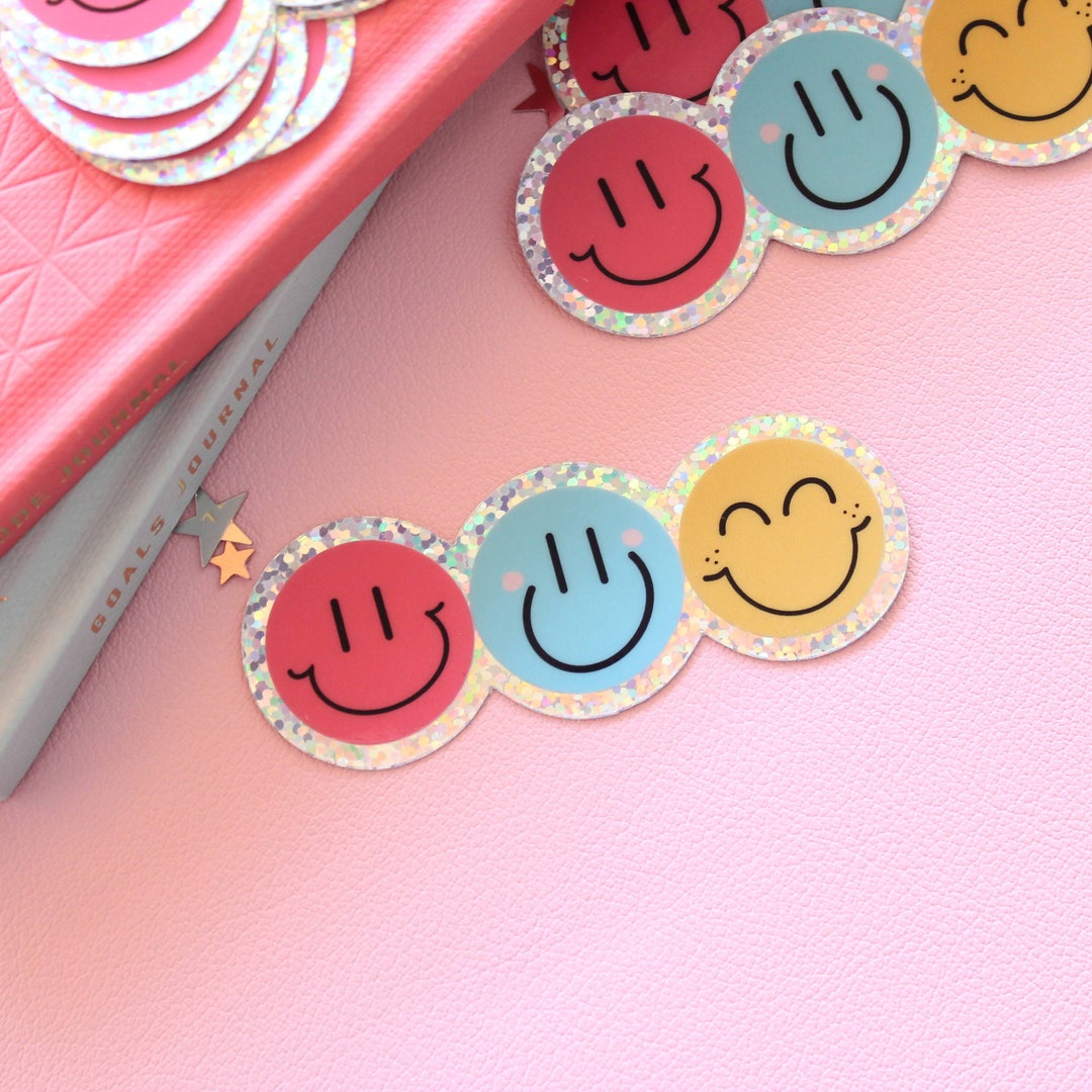 Smiley Glitter Sticker | Glitter Sticker - Etsy