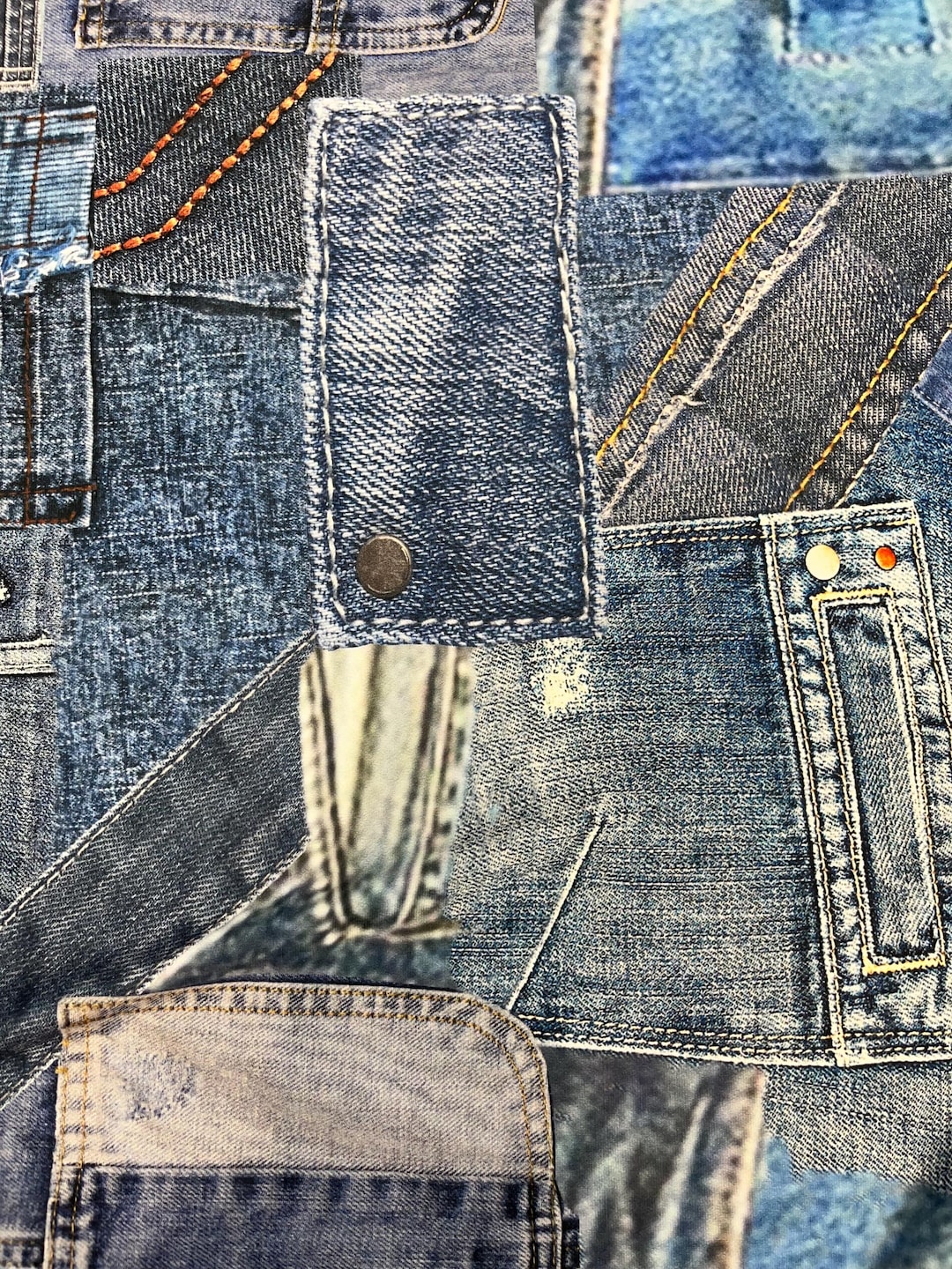Stretch Patchwork Print Fabric: Denim Look, Stretch - 60
