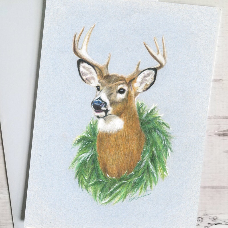 Deer Christmas Card - Etsy
