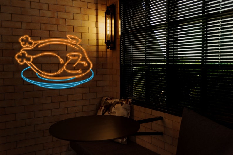 Fried Chicken on a Plate Neon Sign for Restaurant or Cafe. Led Roast ...