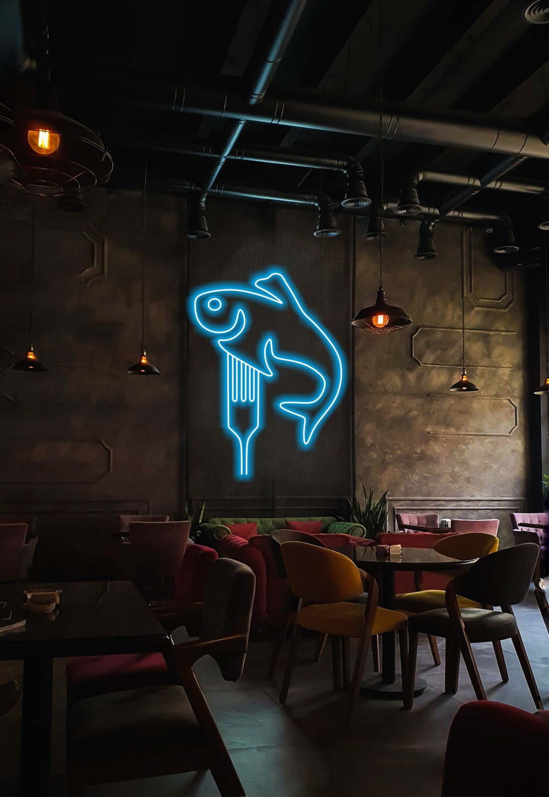 Fish and Fork Neon Sign for Restaurant or Canteen. Eat Sign for ...