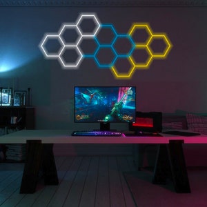 Honeycomb Neon LED Panel Hexagonal. Stock Exchange Office, Gaming Room ...