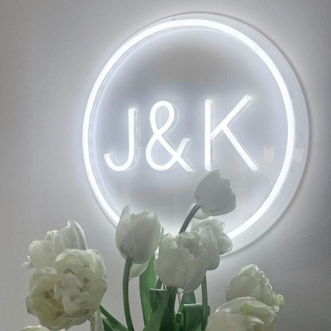 Wedding Initials Round Neon Sign, Custom Gift to Wife, Wedding Decor ...