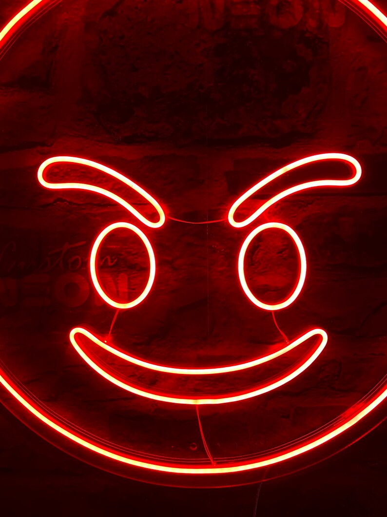 Emoji Devil Neon Sign Creepy Decor Red Daemon Neon Sign - Etsy