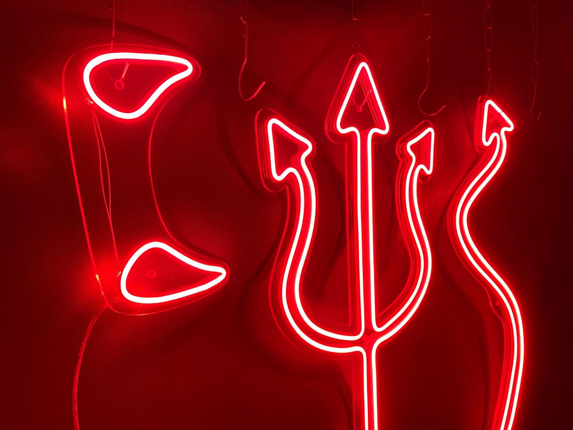 Devil Neon Sign Halloween Lights Demon Horns and Tail - Etsy