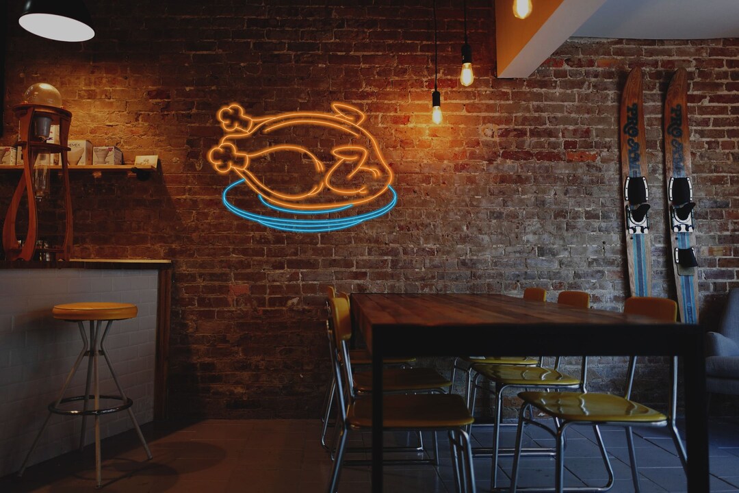 Fried Chicken on a Plate Neon Sign for Restaurant or Cafe. Led Roast ...