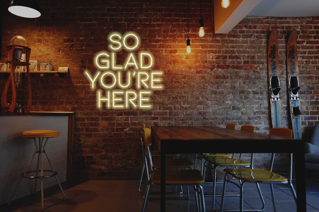 Custom Neon Sign: "so Glad You're Here" LED Cafe Decor - Etsy