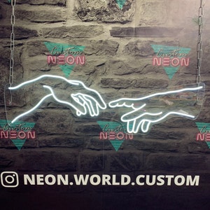 Creation of Adam Hands Neon Sign: Iconic Hand Gesture Art - Etsy