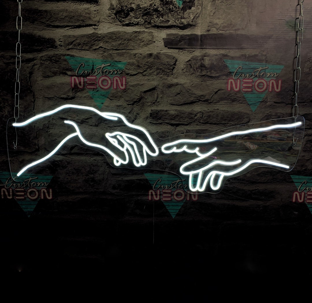Creation of Adam Hands Neon Sign: Iconic Hand Gesture Art - Etsy