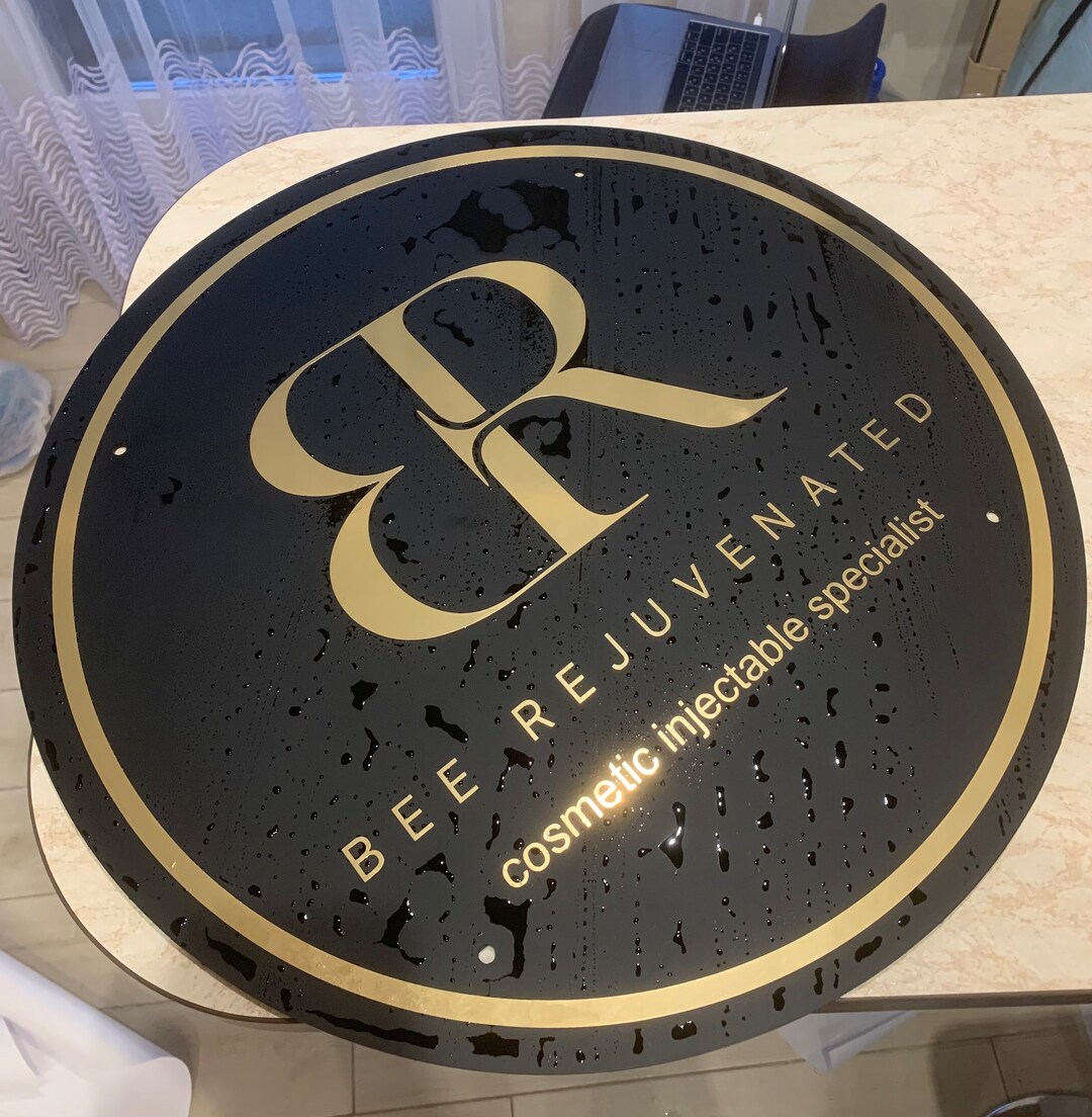 Black Acrylic Badge With Logo. Signboard With LED Backlight. Business ...