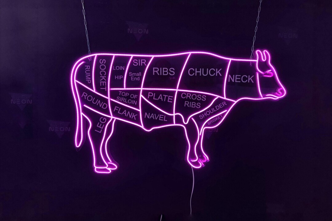 The Butcher Cow for Restaurant. Cuts of Beef BBQ LED Neon Sign - Etsy