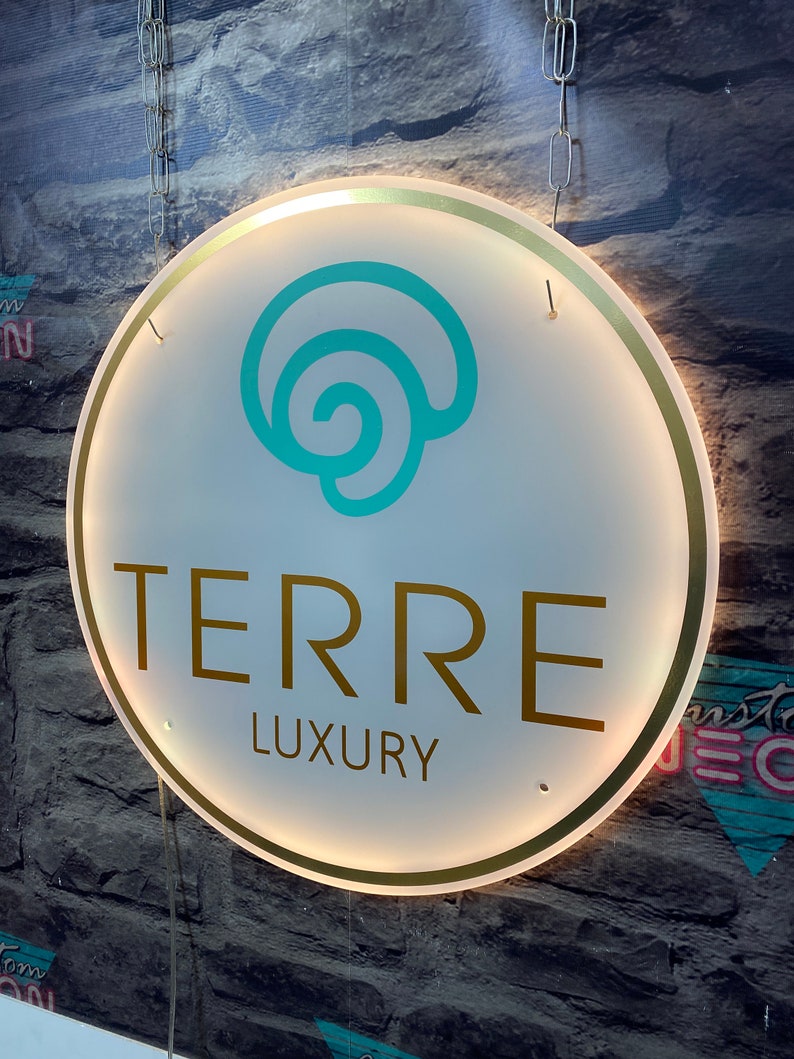 Acrylic Ivory Logo LED Light. Gold Mirror Letters Business - Etsy