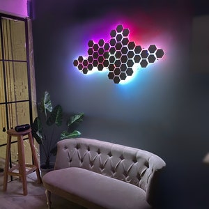 Honeycomb RGB LED Panel: Wood & Acrylic Hexagon Wall Art - Etsy
