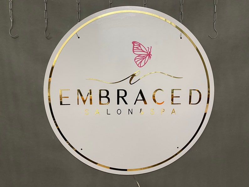 Acrylic Logo Plate Mirror Gold With Backlight. Reception Desk Sign. - Etsy