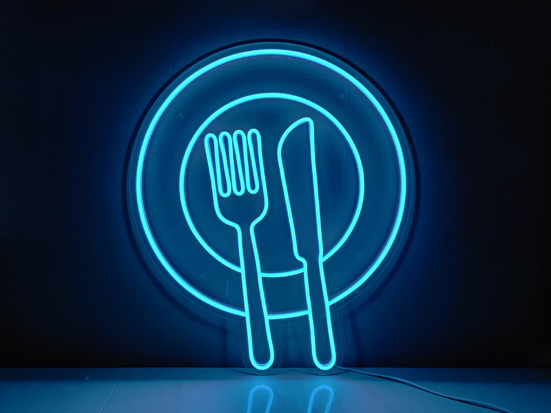 Neon Sign for Canteen or Restaurant Fork and Knife. "eat" Sign Wall Art ...