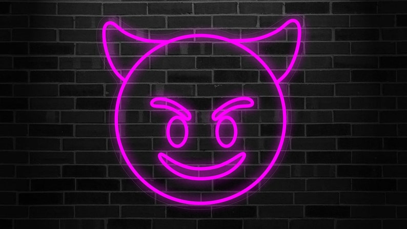 Emoji Devil Neon Sign Creepy Decor Red Daemon Neon Sign - Etsy
