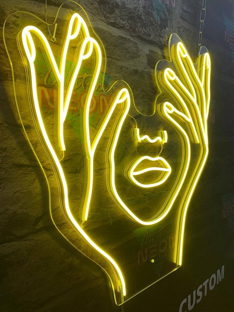 Face and Hand Neon Sign Abstract One Line Personalized - Etsy