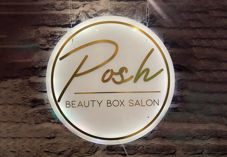 Acrylic Ivory Logo LED Light. Gold Mirror Letters Business - Etsy