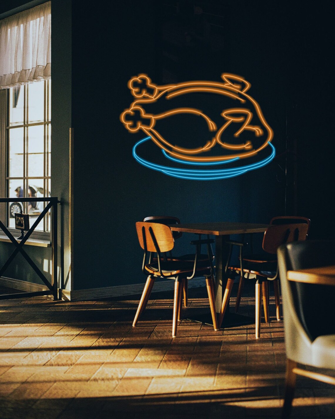 Fried Chicken on a Plate Neon Sign for Restaurant or Cafe. Led Roast ...