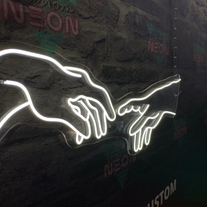 Creation of Adam Hands Neon Sign: Iconic Hand Gesture Art - Etsy