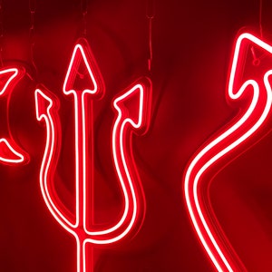 Devil Neon Sign, Halloween Lights, Demon Horns and Tail, Halloween ...