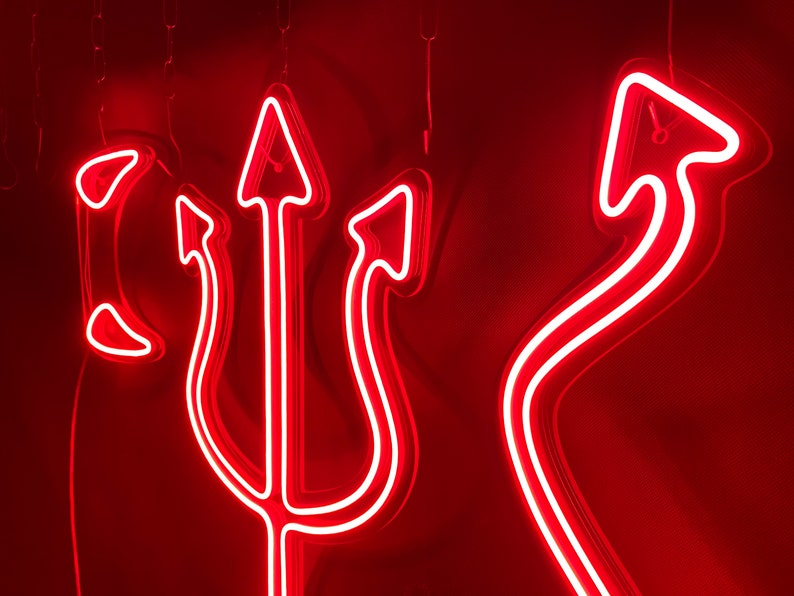 Devil Neon Sign Halloween Lights Demon Horns and Tail - Etsy
