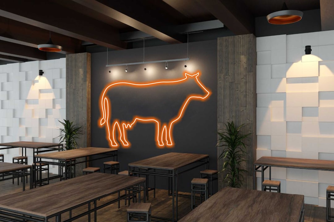 BBQ Cow Neon Signs - Meat Sign for Restaurant. Ranch Decor, Meat Market ...