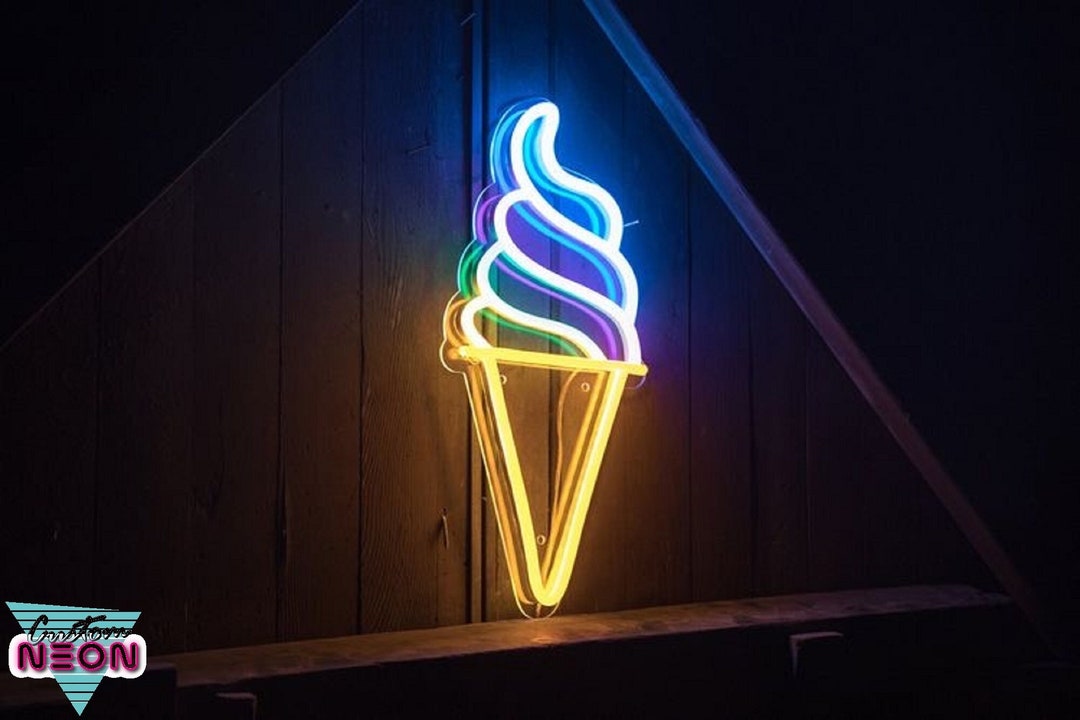 Ice Cream Neon Sign - Ice Cream Decor, Ice Cream Cone Art, Neon Sign ...
