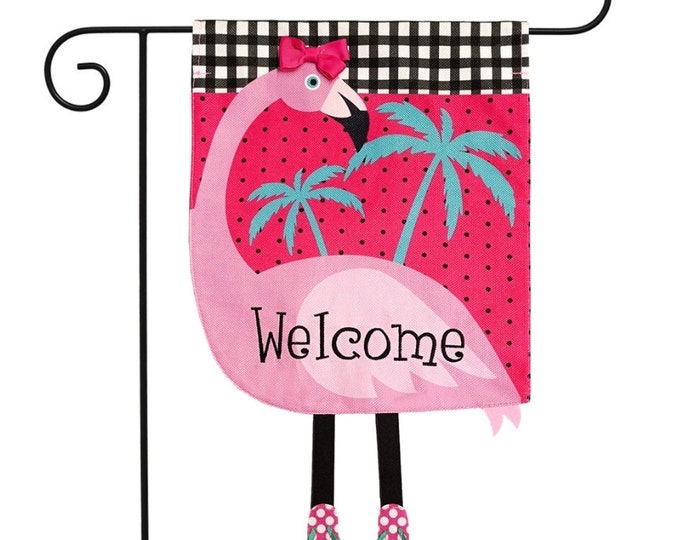 Pink Flamingo Welcome 2 Sided Garden Flag Applique/burlap Home Decor ...