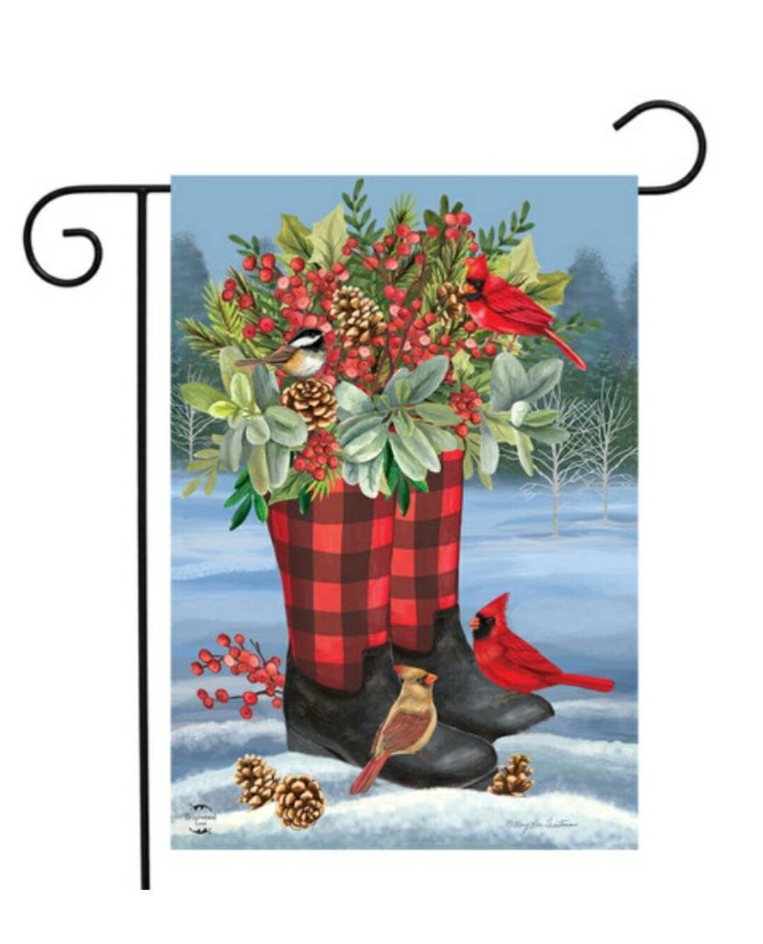 Winter Rain Boots Red Birds Garden Boots Buffalo Check Garden Flag Yard ...
