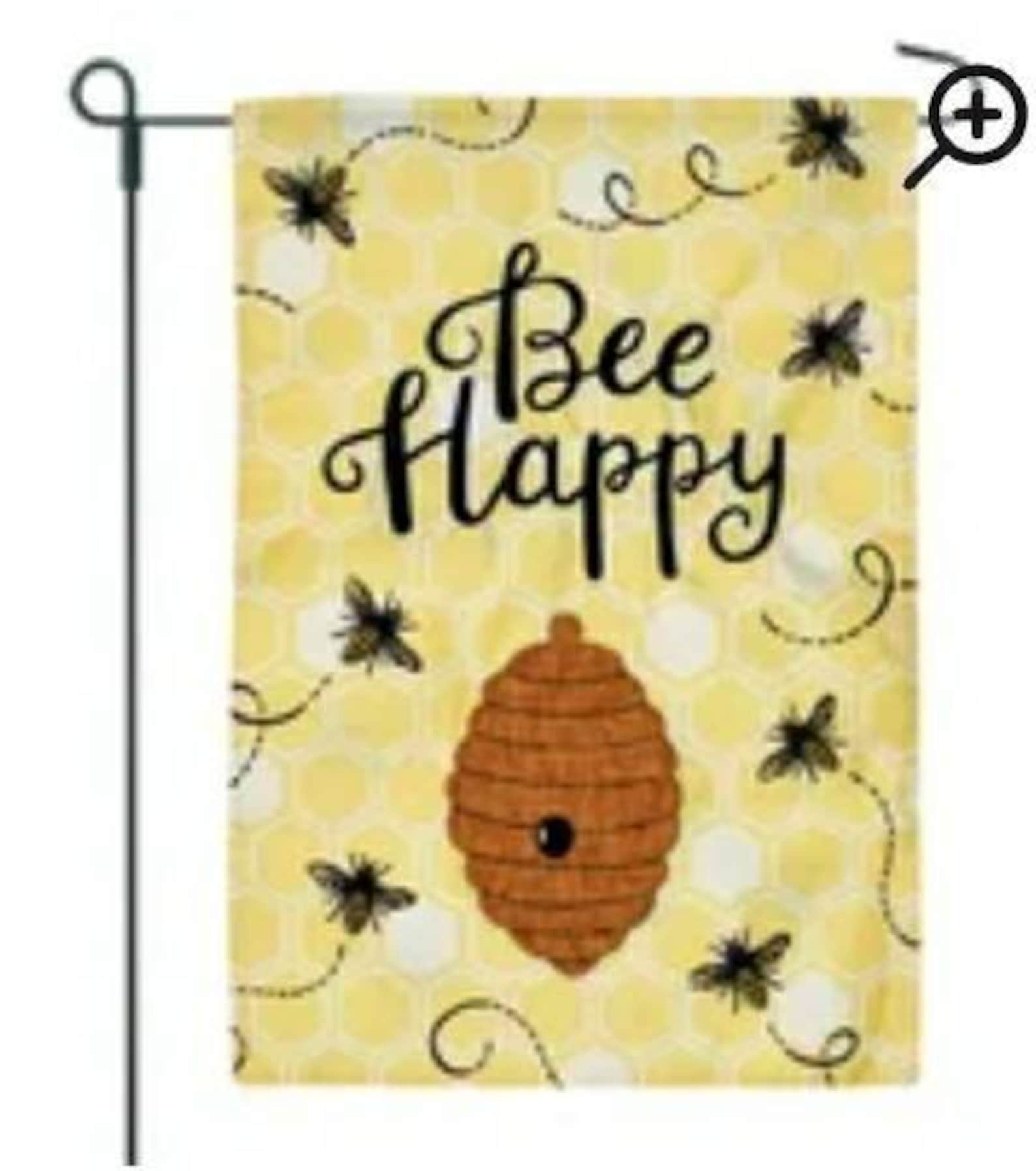 Bee Happy Bee Hive Garden Flag 2 Sided Applique Flag Home Decor Outdoor ...