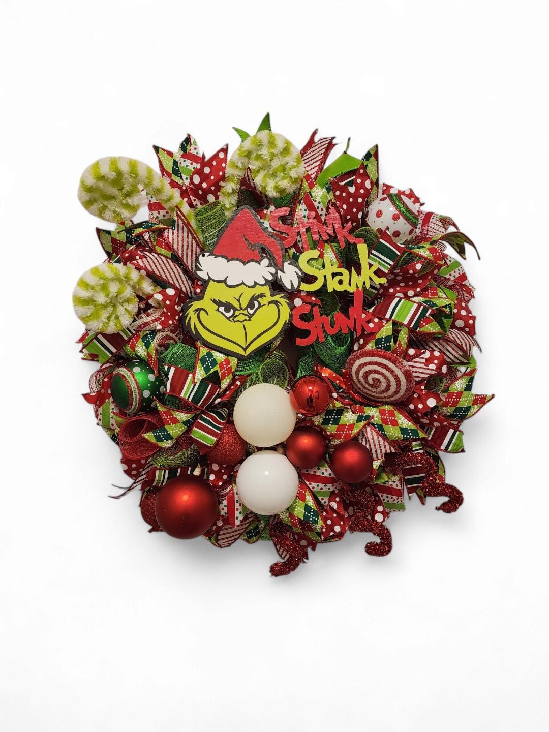 Grinch Christmas Wreath Whimsical Holiday Decor With Red, Green ...