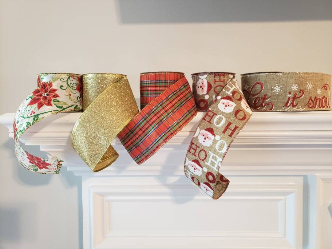 Festive Christmas Ribbon Bundle 5 Rolls of Assorted Holiday Ribbons for ...