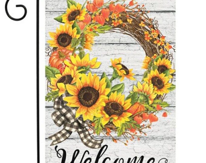 Fall Thanksgiving Sunflowers Buffalo Check Wreath Garden Flag Yard ...