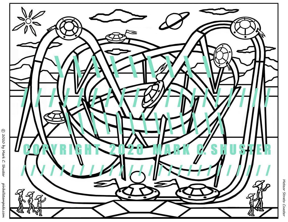 4 Sci-fi Coloring Pages Jpeg Pdf Files - UFO Roller Coaster, Meteor ...