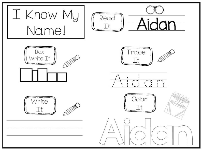 AIDAN No Prep Child First Name Tracing Worksheets and | Etsy