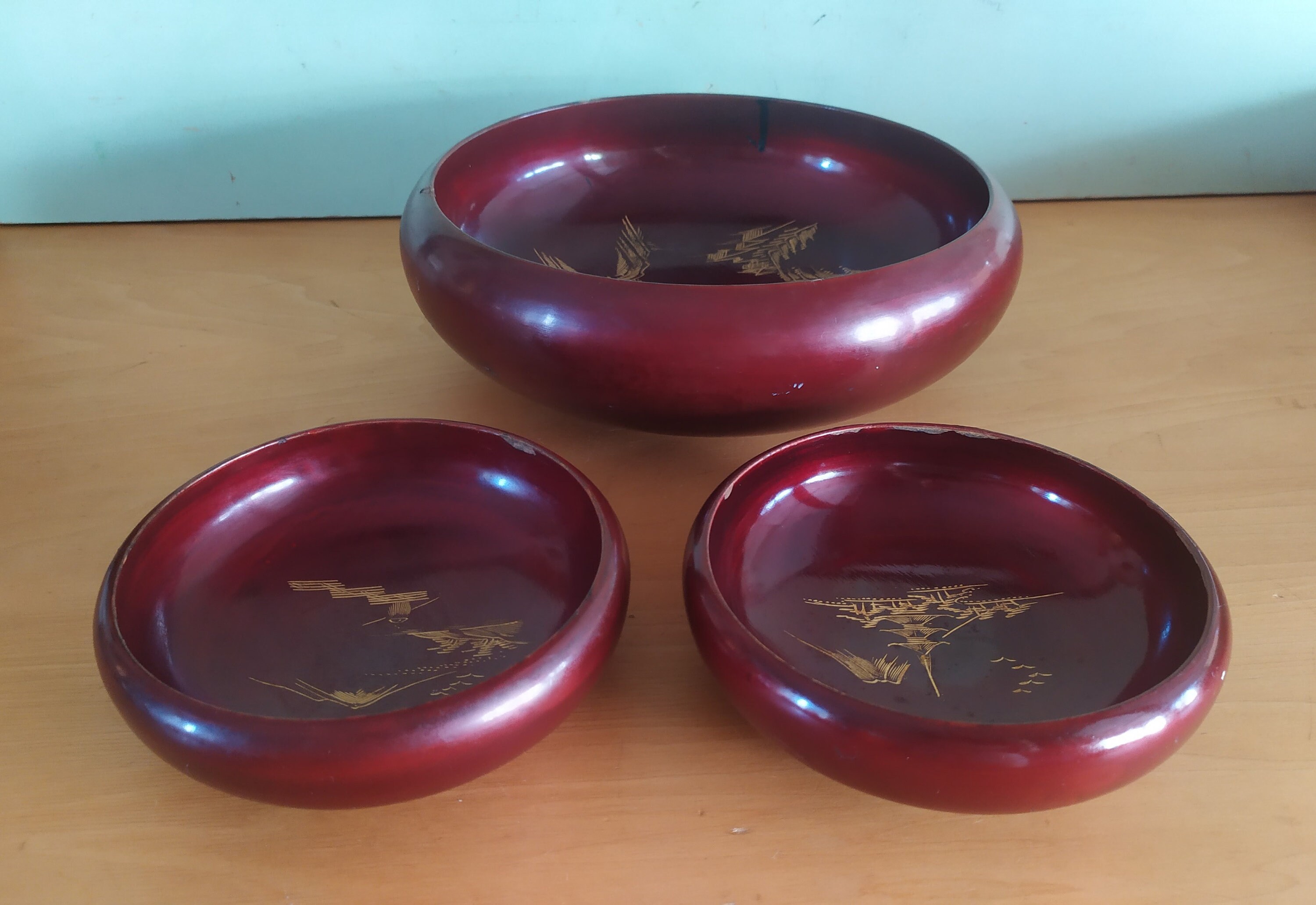 Japan Red Lacquer Wood Bowl Set Mount Fuji - Etsy