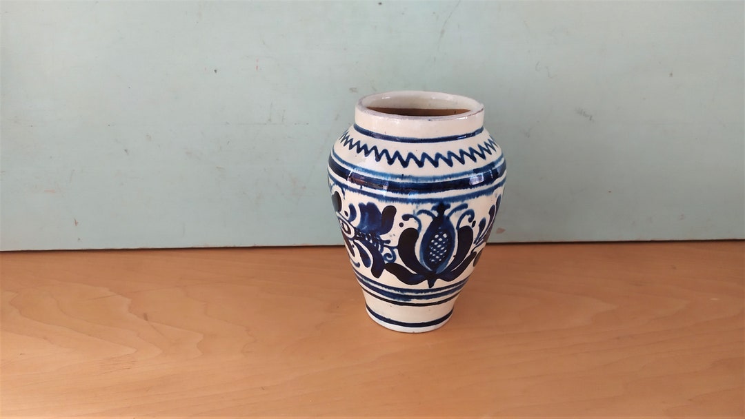 Romanian Corund Cobalt Blue Floral Ceramic Vase Székelyland Hungarian ...