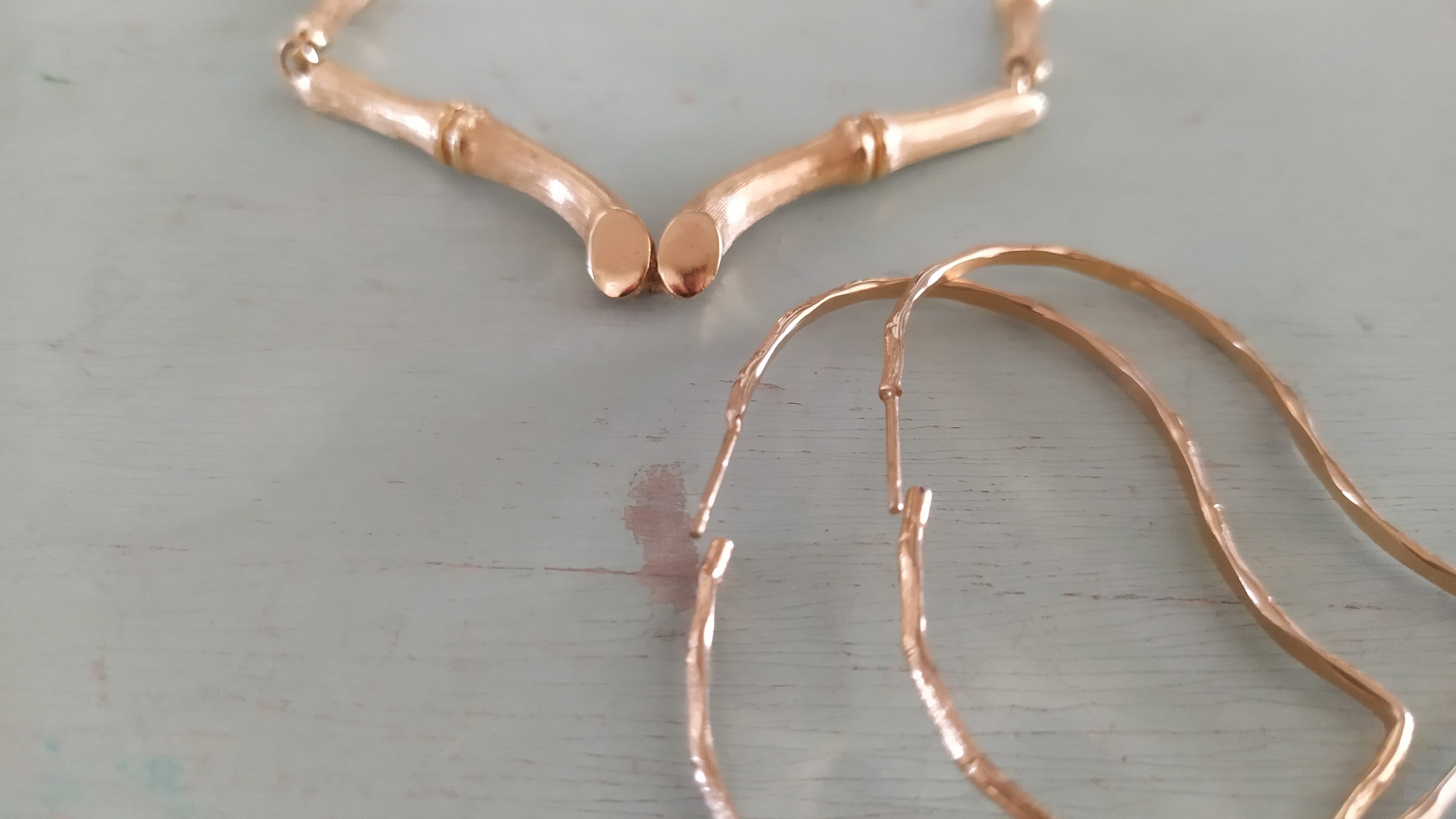 Crown Trifari Bamboo Necklace and Matching Large Bamboo Hoop Earrings ...