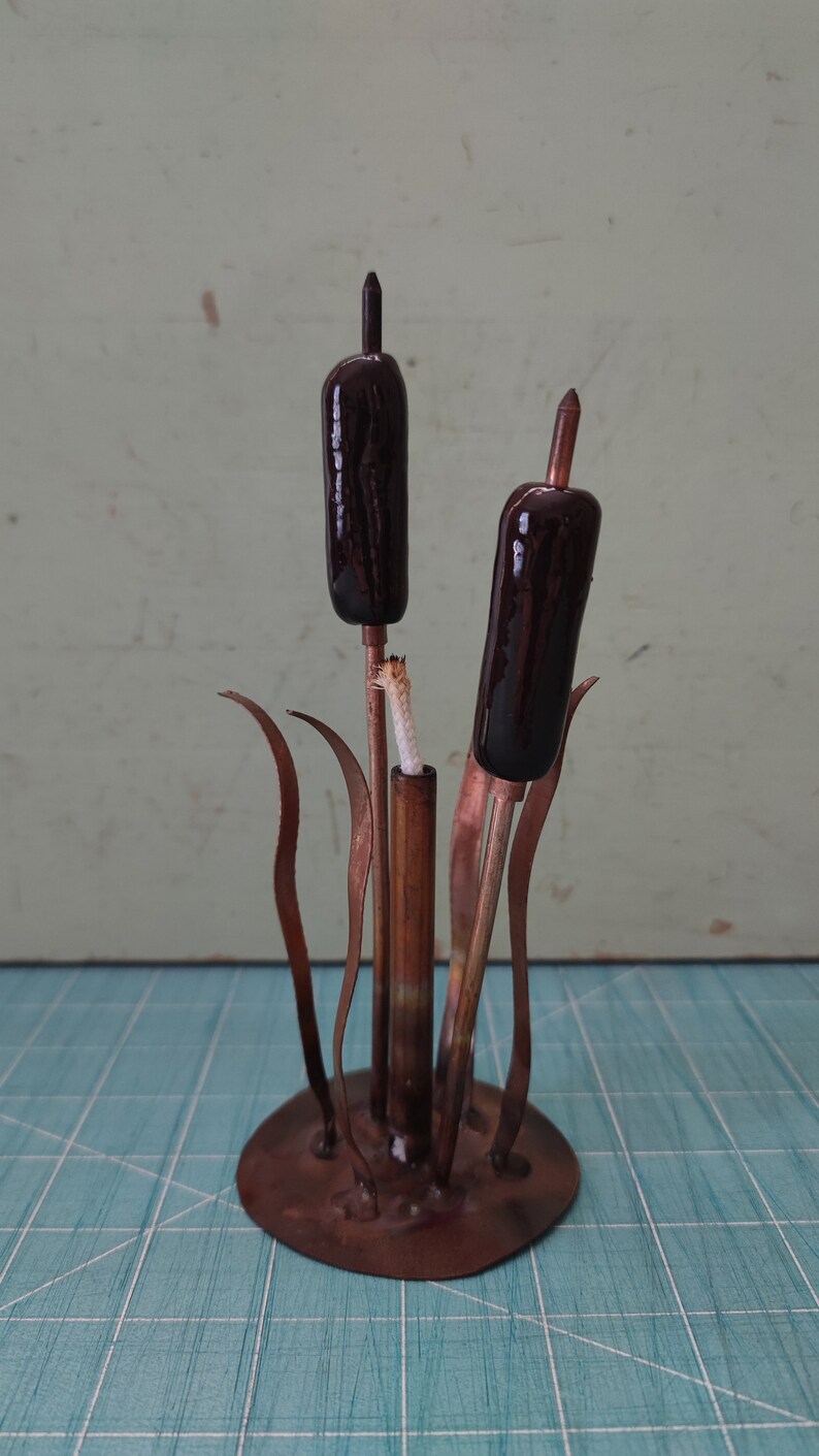 Copper Cattail Oil Lamp Sculpture Midcentury Metal Art Sculpture - Etsy