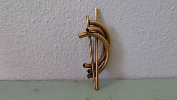 Mid Century Scarf Brooch Artists Smith Bronze Large T… - Gem