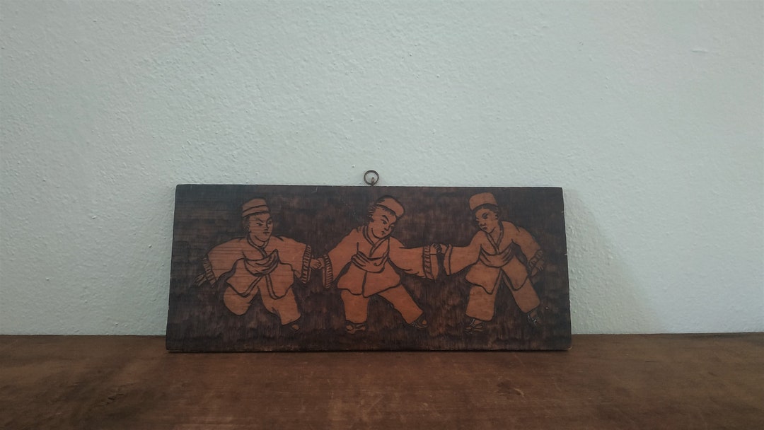 Antique Chinese Pyrography Small Panel Boys Playing - Etsy