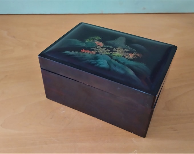 Vintage Japanese Black Lacquer Wood Box Mount Fuji Landscape - Etsy
