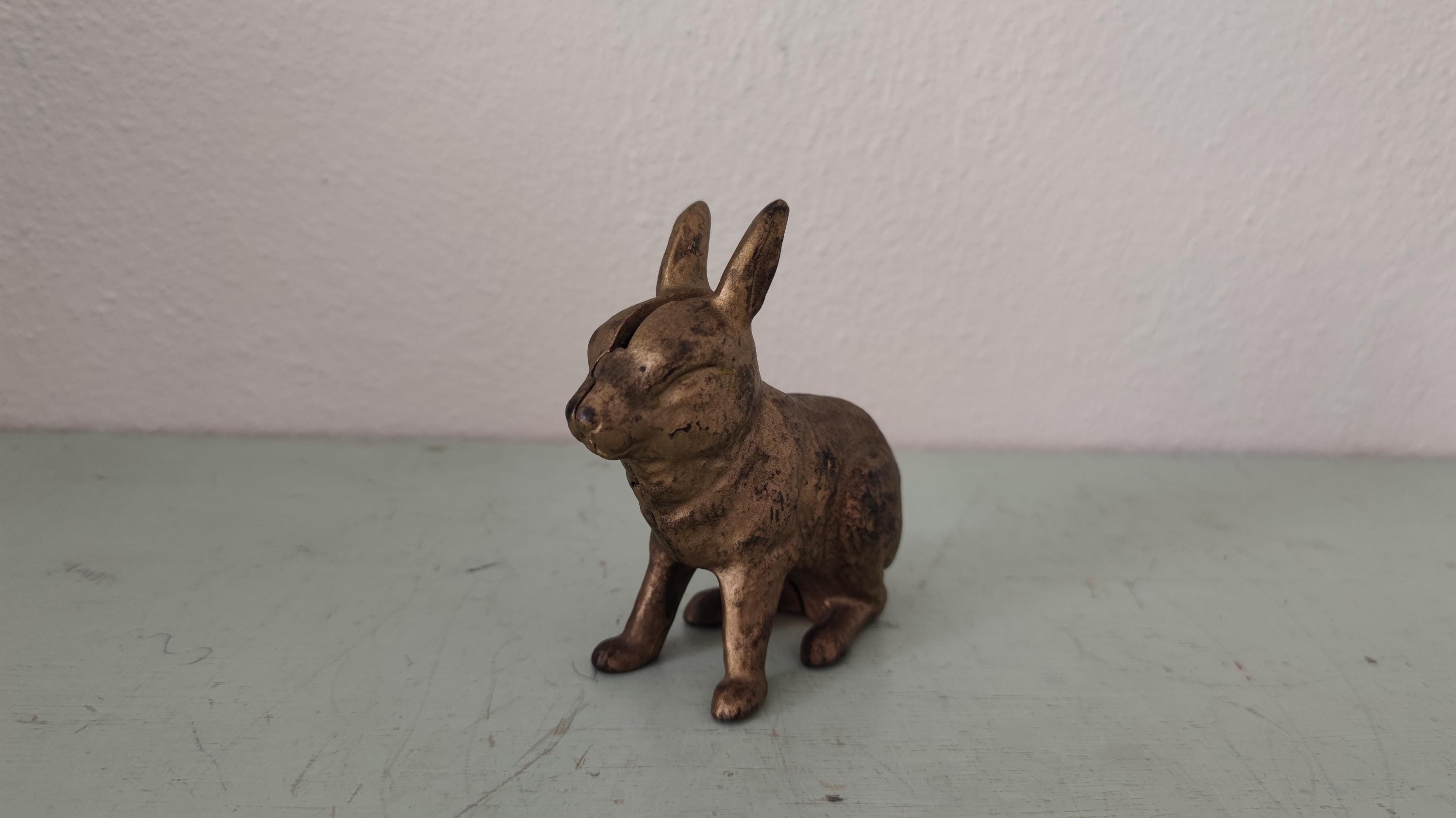 Antique Cast Iron Sitting Gold Gilt Bunny Rabbit Penny Bank - Etsy